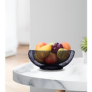 MEVOPHEE Mesh Fruit Bowl Metal Wire Fruit Vegetables Basket Holder for Counters Black Home Kitchen Stand Decorative Centerpiece (10")