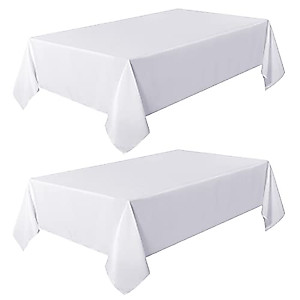 sancua 2 Pack White Tablecloth 60 x 102 Inch, Rectangle 6 Feet Table Cloth - Stain and Wrinkle Resistant Washable Polyester Table Cover for Dining Table, Buffet Parties and Camping