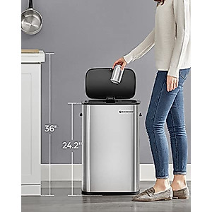 SONGMICS Motion Sensor Trash Can, 13 Gallon Automatic Garbage Can with Soft-Close Lid and Bag Retainer Ring, Stainless Steel, Touchless Kitchen Trash Bin, 15 Trash Bags Included, Silver ULTB610E50