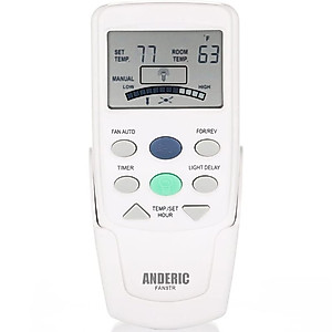 Anderic Replacement FAN-9T with REVERSE key Thermostatic Remote Control for Hampton Bay Ceiling Fans - FAN9T (FCC ID: L3HFAN9T, PN: FAN9TR, Works receiver FAN10R, FAN-10R)