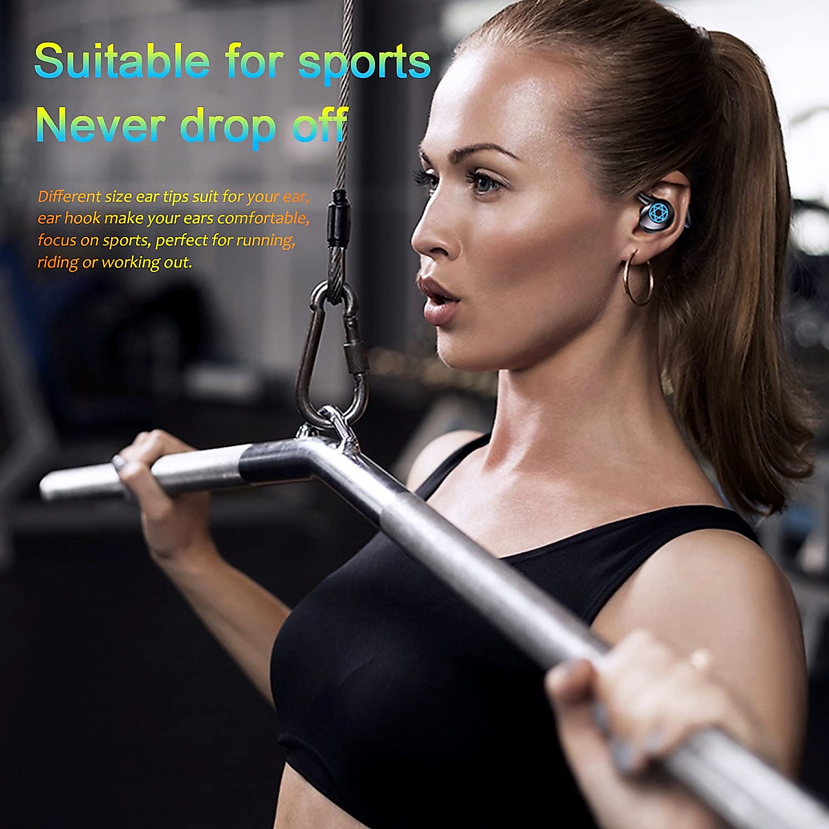 Wireless Earbuds, Bluetooth Sport Earphone with Earhook, Ear Buds Built-in Microphone, Perfect Sound Long Distance Connection Stereo Sound Noise Cancelling Headsets for Workout, Running, Gym