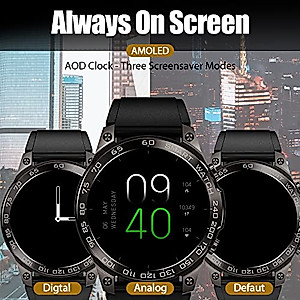 EIGIIS Smart Watch for Men 1.43 Inch AMOLED Always On Display Big Screen Smart Watch with Text and Call Fitness Watch with Heart Rate Sleep Monitor Pedometer Smartwatch for iPhone Andorid Phones