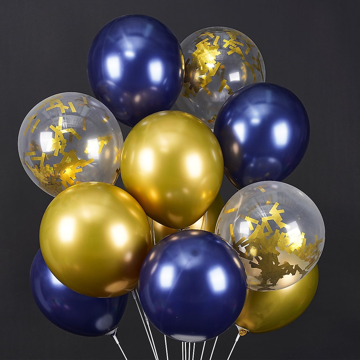 PartyWoo Navy Blue Gold Balloons, 40 pcs Latex Balloons, Navy Blue Balloons, Gold Confetti Balloons and Metallic Gold Balloons, Party Balloons for Navy Blue and Gold Wedding, Navy Gold Baby Shower