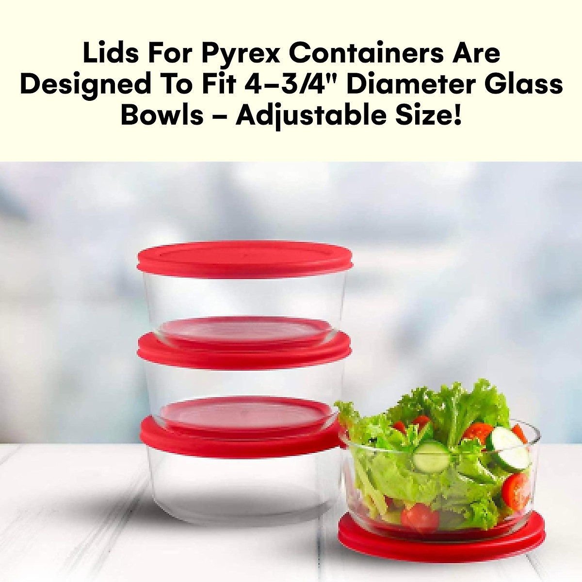 Wood Grip - Lids for Pyrex and Anchor Round Glass Containers - Lids For Pyrex Glass Containers - Replacement Lids (Red, 2 Cups, 6 Pack)