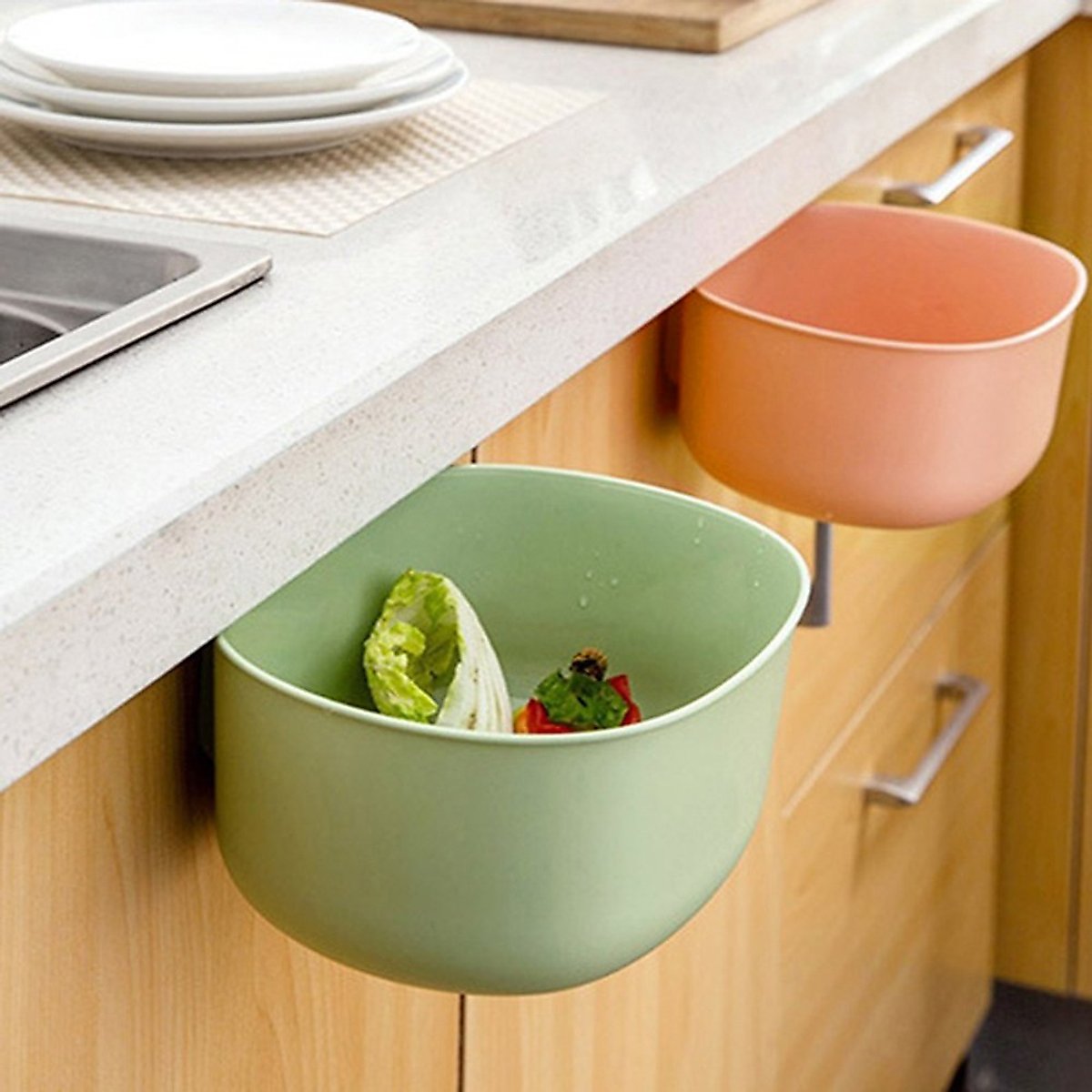wsloftyGYd Kitchen Cabinet Hanging Garbage Waste Bin Can Trash Barrel Storage Container