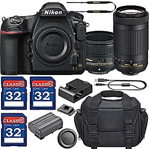 Nikon D850 DSLR Camera with AF-S NIKKOR 50mm f/1.8G Lens & 70-300mm ED Lens + 3 Memory Card Bundle
