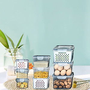 Mochalight 3Pcs Refrigerator Fresh Storage Containers Double-Layer Organizer,2 in 1 Fruit Vegetable Storage Containers Double-Layer Draining Fresh Box for Kitchen Refrigerator