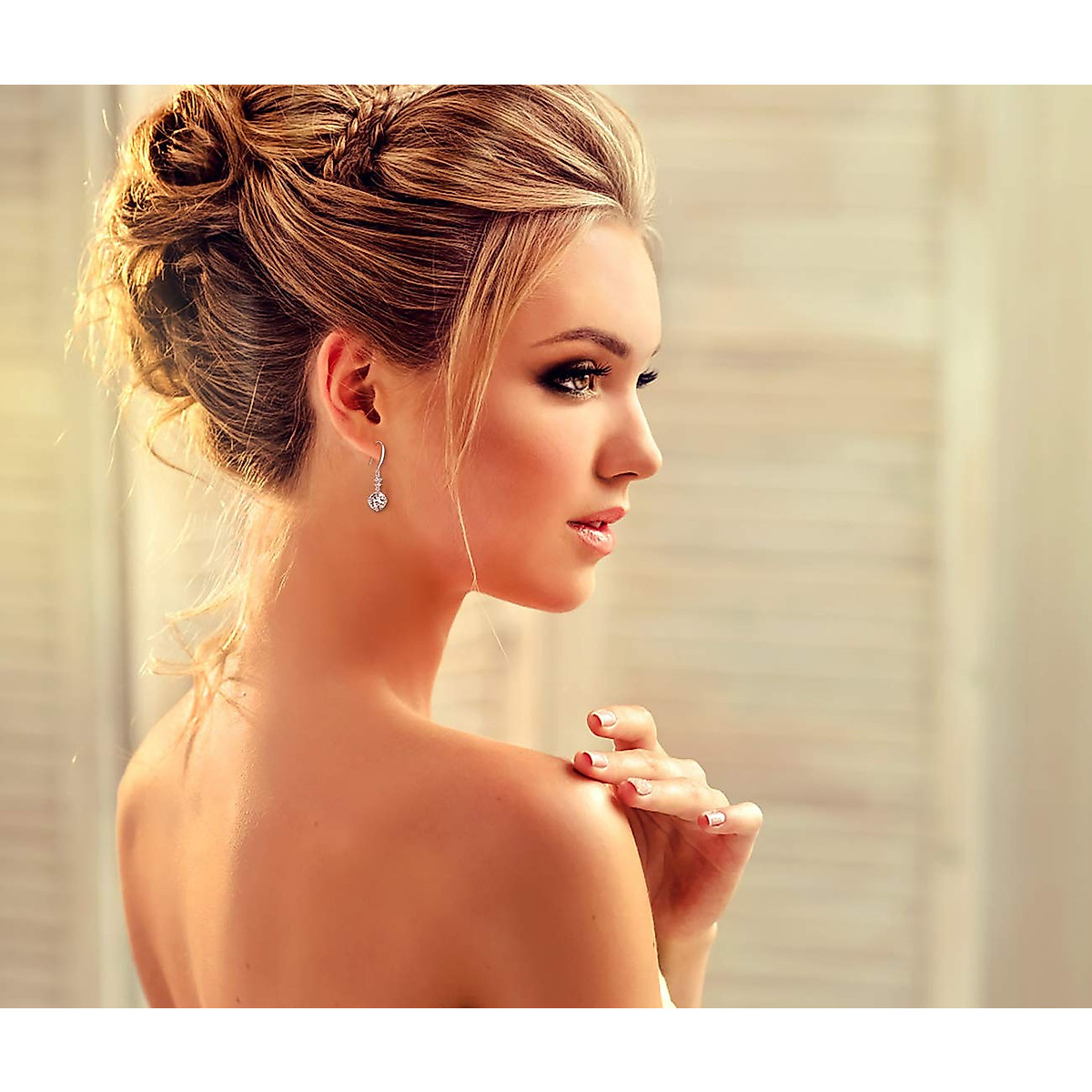 Drop Dangle Earrings 925 Sterling Silver Hook with 9MM 2.75ct CZ and 2pcs Small Cubic Zirconia Design 14K White Gold Plated Hypoallergenic Gorgeous Gift for Women and Girls (White gold)