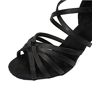 DKZSYIM Women's Satin Latin Dance Shoes Professional Ballroom Salsa Practice Performance Dancing Shoes,2324-Black-7.5,US 7