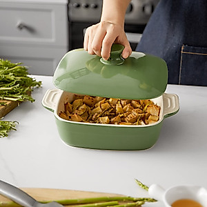 DOWAN Casseroles dish with lids, Ceramic Baking Dish With Lid, Casserole Dishes for oven, 1.6 Quarts Bakeware With Handle Oven Safe for Cooking, Dinner, Home Gift, 8 x 8 Inches, Green