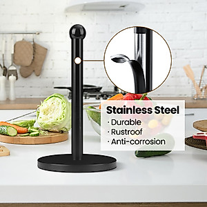 Paper Towel Holder, Black Kitchen Paper Towels Holder Stand, Stainless Steel Paper Towel Holder -Weighted Base, Non-Slip Protect The countertop