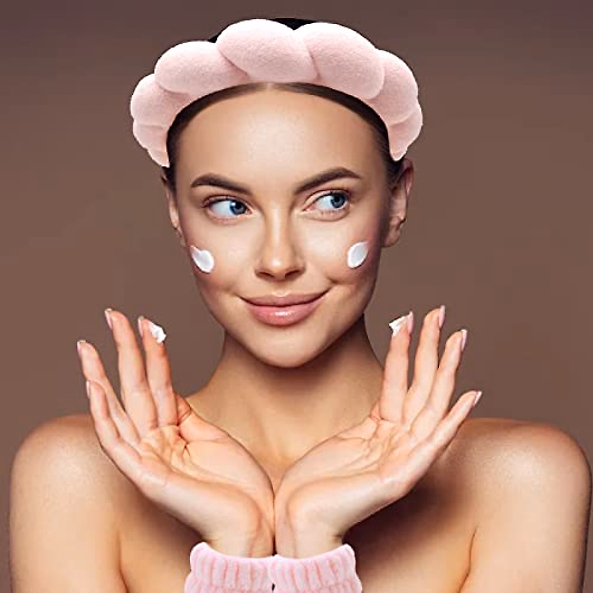 yucca 2Pcs Sponge Spa Headband, Terry Cloth Headband, Bubble Headband for Washing Face, Makeup Headband, Fluffy Skincare Headband, Puffy Headband for Women (PinkBlue)