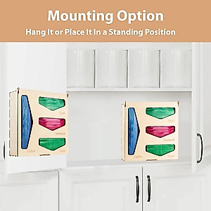 Storage Bag Organizer - Wooden Baggie Organizer for Drawer, Bass Wood - Quart, Snack, Gallon Size, Sandwich Bag Holder - Plastic Bag Organizer with Hinged Lid, Engraved Labels - 11.6x12x3.25"