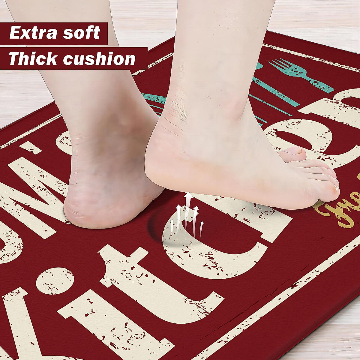 chiinvent Kitchen Mats for Floor Cushioned Anti Fatigue Mats for Kitchen Floor Red Kitchen Floor Mat Memory Foam Kitchen Rugs Sets of 2, 17.3x28 + 17.3x47, 0.4 inches