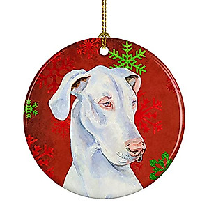 Caroline's Treasures Great Dane Red and Green Snowflakes Holiday Christmas Ceramic Ornament Christmas Tree Hanging Decorations for Home Christmas Holiday, Party, Gift, 3 in, Multicolor