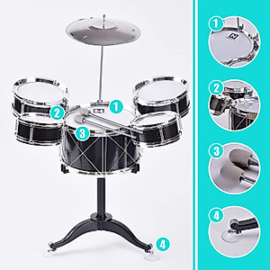 SZJYMY Children's Jazz Drum Set Percussion Children's Musical Instrument Set Education Stimulates Children's Creativity Suitable for 3-4 year old boys and girls (Black)