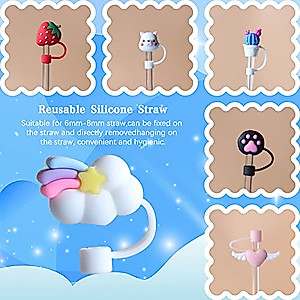 12 Pack Reusable Silicone Straw Tips Cover for 6 to 8 mm Straws, Portable Cute Straw Caps Covers Creative Straw Plug Drinking Dust Cap for Home Kitchen Accessories…