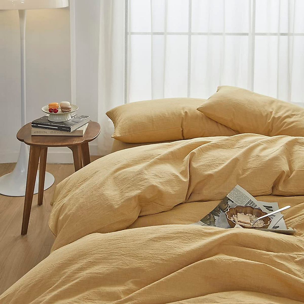 FACE TWO FACE Bedding Duvet Cover Set 3 Pieces 100% Washed Cotton Duvet Cover Linen Like Textured Breathable Durable Soft Comfy (Full, Ginger)