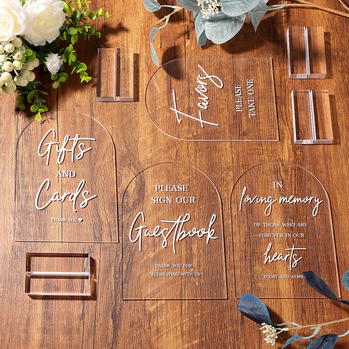 4pcs Clear Acrylic Wedding Signs for Ceremony and Reception, 5x7 Inch Modern Wedding Gift Table Sign, Guest Book Sign, Cards and Gifts Sign, Favors Please Take One, Wedding Entrance Signs with Holder