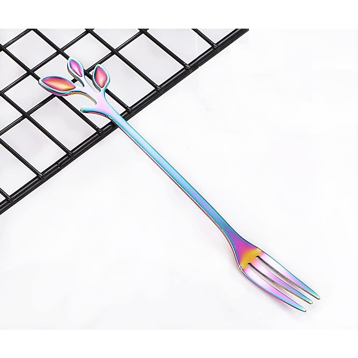 Anller 16 Pieces Stainless Steel Coffee Spoons Dessert Forks, Set of 8 Spoons 8 Forks, Rainbow