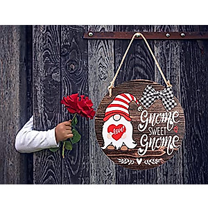 CYNOSA Interchangeable Seasonal Gnome Sweet Gnome Welcome Sign Front Door Decor Wooden Gnome Door Hanger, 12 Inches Farmhouse Wall Sign Gnome Decor (Brown)