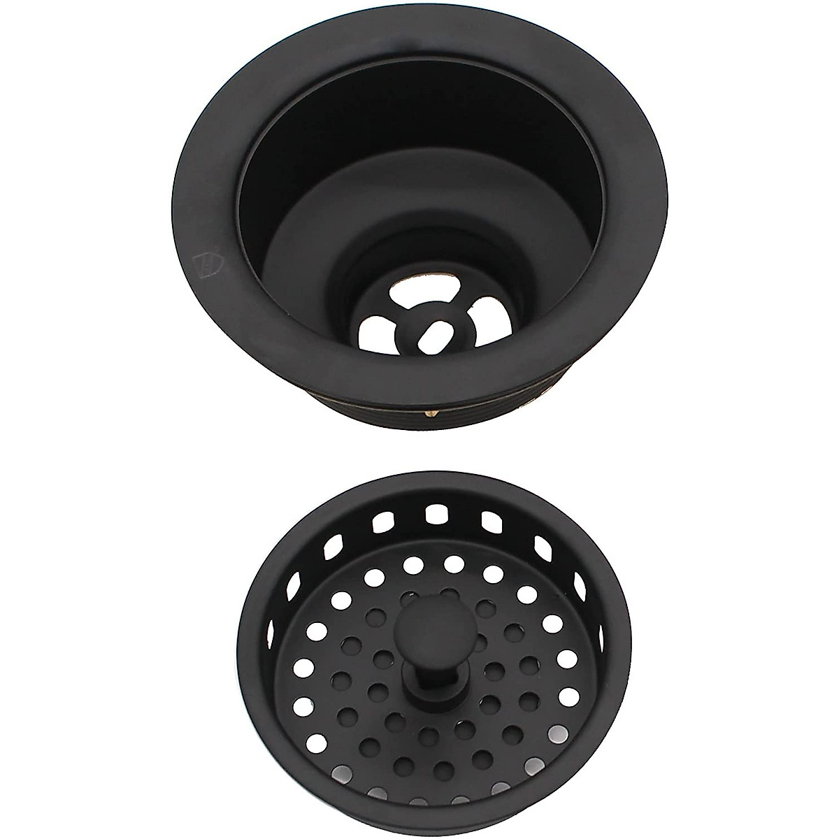 Westbrass D2165-25-62 4-1/4" OD Post Style Large Kitchen Basket Strainer with Waste Disposal Flange and Stopper Drain Set, 1-Pack, Matte Black