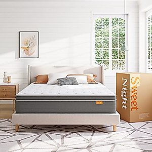 Sweetnight Hybrid Mattress, 10 Inch Full-Size Mattress In a Box - Sleep Cooler with Euro Pillow Top Gel Memory Foam, Individually Wrapped Pocket Springs Hybrid Mattresses for Motion Isolation