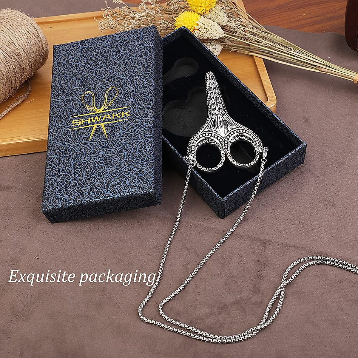 SHWAKK Embroidery Scissors Exquisite Stainless Steel Sharp Tip Retro Scissors with Sheath Chain Sewing Scissor for Sewing,Embroidery, Needlework