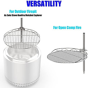 BBQSTAR Detachable Swivel Grill for 19.5" Wood Burning Firepit as Solo Stove Bonfire Hotshot Explorer; Outdoor Firepit Grill Accessory Kit W/Stainless Steel Cooking Grate, Fire Poker,Carry Bag