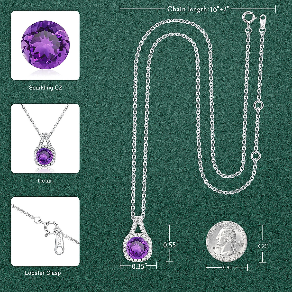 IEFRICH Valentines Day Gifts - Birthstone Amethyst Necklace for Women - Purple Amethyst Jewelry for Wife or Girlfriend