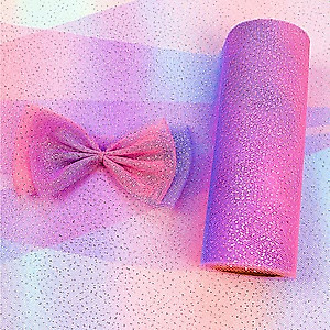 DADAXIE Rainbow Glitter Tulle Rolls 6 x 10 Yards(30 Feet) Purple Shimmer Color Fabric Ribbon for Table Chair Sash Hair Bow Tutu Skirt Costume Wedding Birthday Baby Shower (Rainbow Purple)