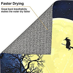 Halloween Moon Horrible Pumpkin Printed Drying Mat For Kitchen Ultra Absorbent Microfiber Dishes Drainer Mats Non-Slip Silicone Quick Dry Pad - 18 X 16inch
