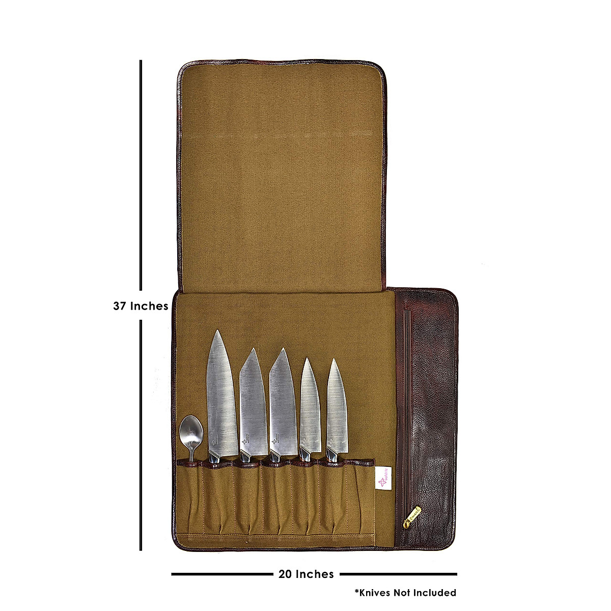 Boldric Cotton Canvas DD Hook Tie Chef Knife Bag – Professional Canvas Travel Roll Carrier Case With Water Buffalo Hide Trim - 7 Tool Holder Slots For Knives Pens Pencils Spoons (Abalone)