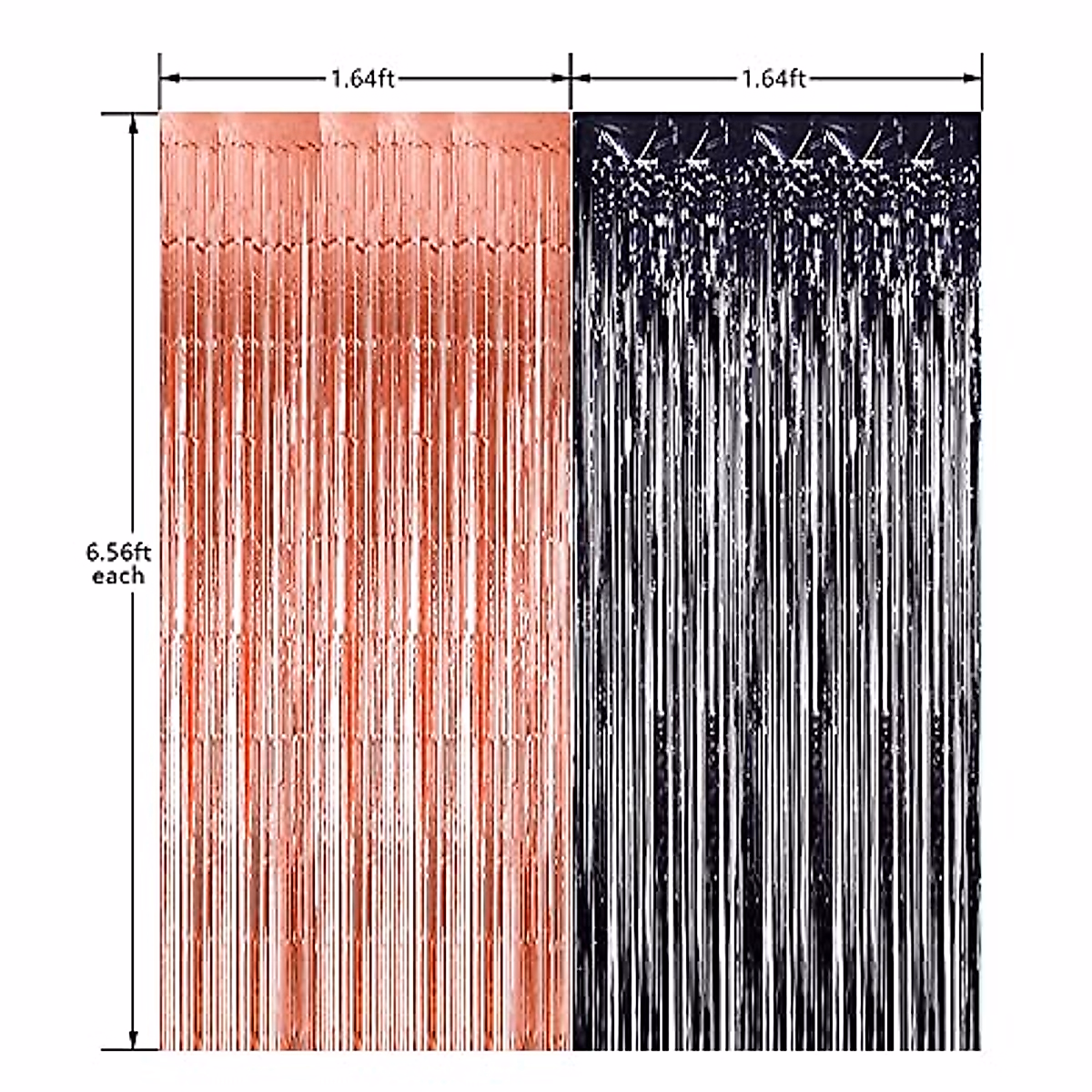 Rose Gold and Black Birthday Decorations, Black Rose Gold Party Supplies Foil Fringe Curtains Photo Backdrop for Graduation Wedding Bachelorette Birthday Party Decorations (3 Pack)