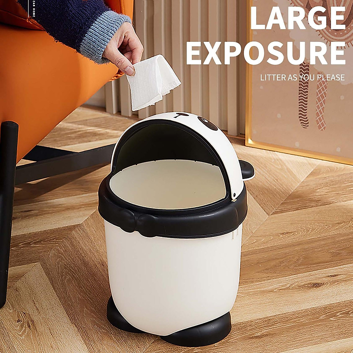 Mini Trash Can With Lid, Cute Panda Trash Can, Removable Small Garbage Can, Tiny Plastic Trash Bin, Swing Top Lid Wastebasket, Counter Garbage Lint Bin For Bathroom,Office,Kitchen,Desk,Coffee Table