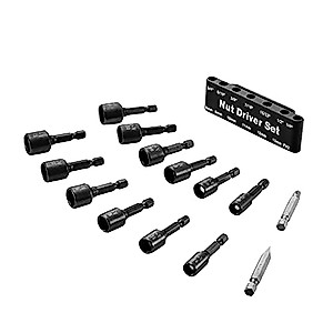 MacWork 14PC Power Magnetic Nut Driver Drill Bit Set Socket Bit Adapter metric&SAE Socket for Wrench Screw 1/4" Driver Hex