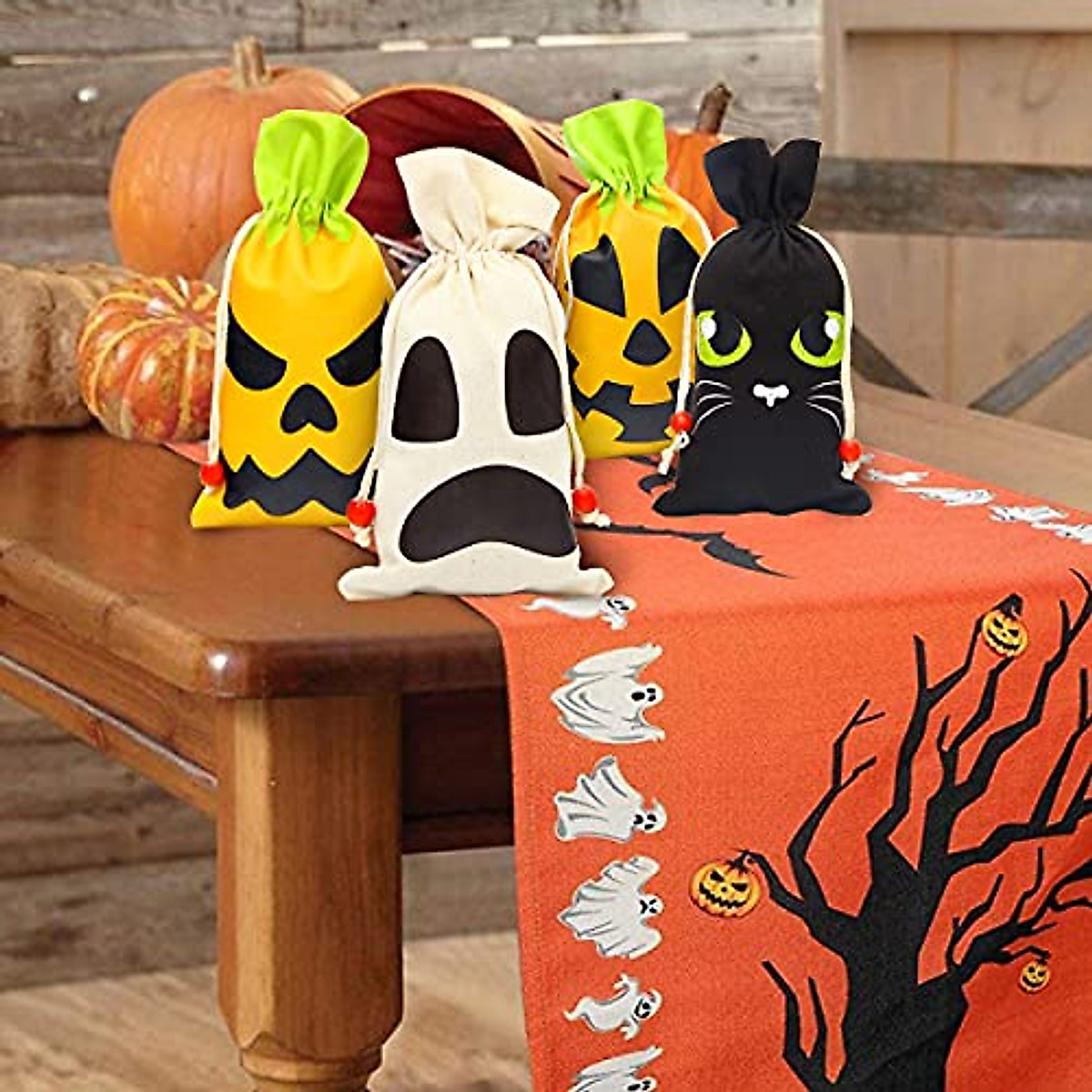 JOYIN 12 Halloween Goody Canvas Bags 8.5” x 4.75” for Kids Trick or Treat Candy Bags, Gift Goodie Bags, School Classroom Hangout, Party Favor Supplies