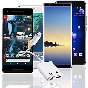 2-Port USB-C Type C to 3.5mm Aux Audio Charging Cord Cable DAC Chip Headphone Adapter for Samsung Galaxy Note 10+/10 Plus Smartphone