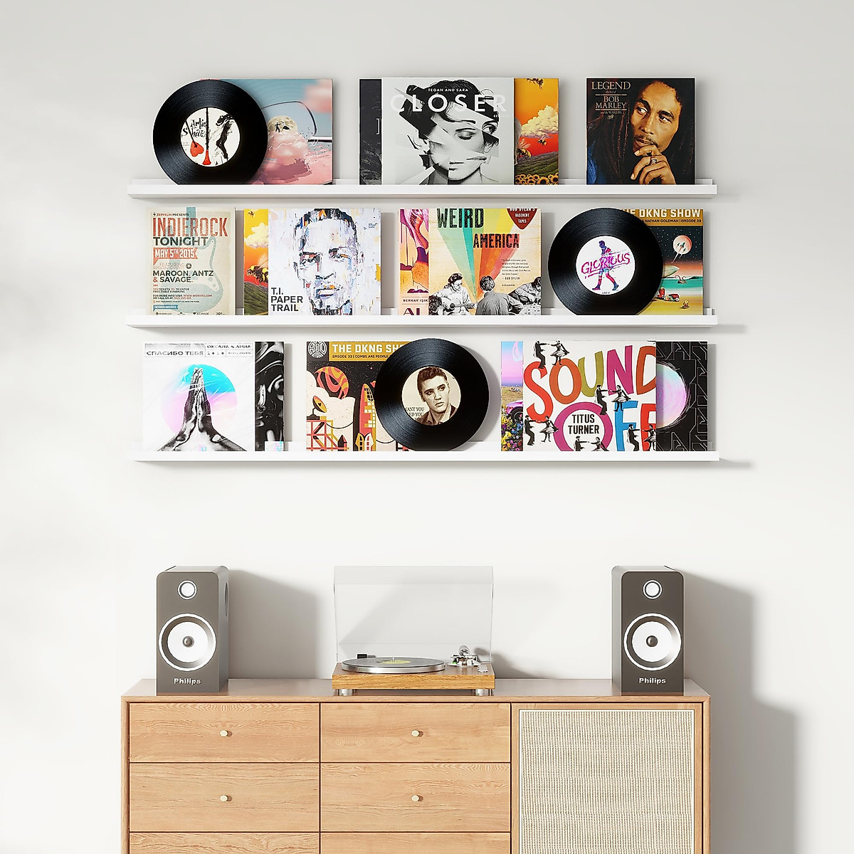 Axeman Picture Ledge Shelf, White Floating Shelves for Wall 56 Inch Set of 3, Picture Ledge Wall Shelf with Lip, Floating Shelves with Lip, Nursery Shelves Bookshelf Vinyl Record Shelf - White