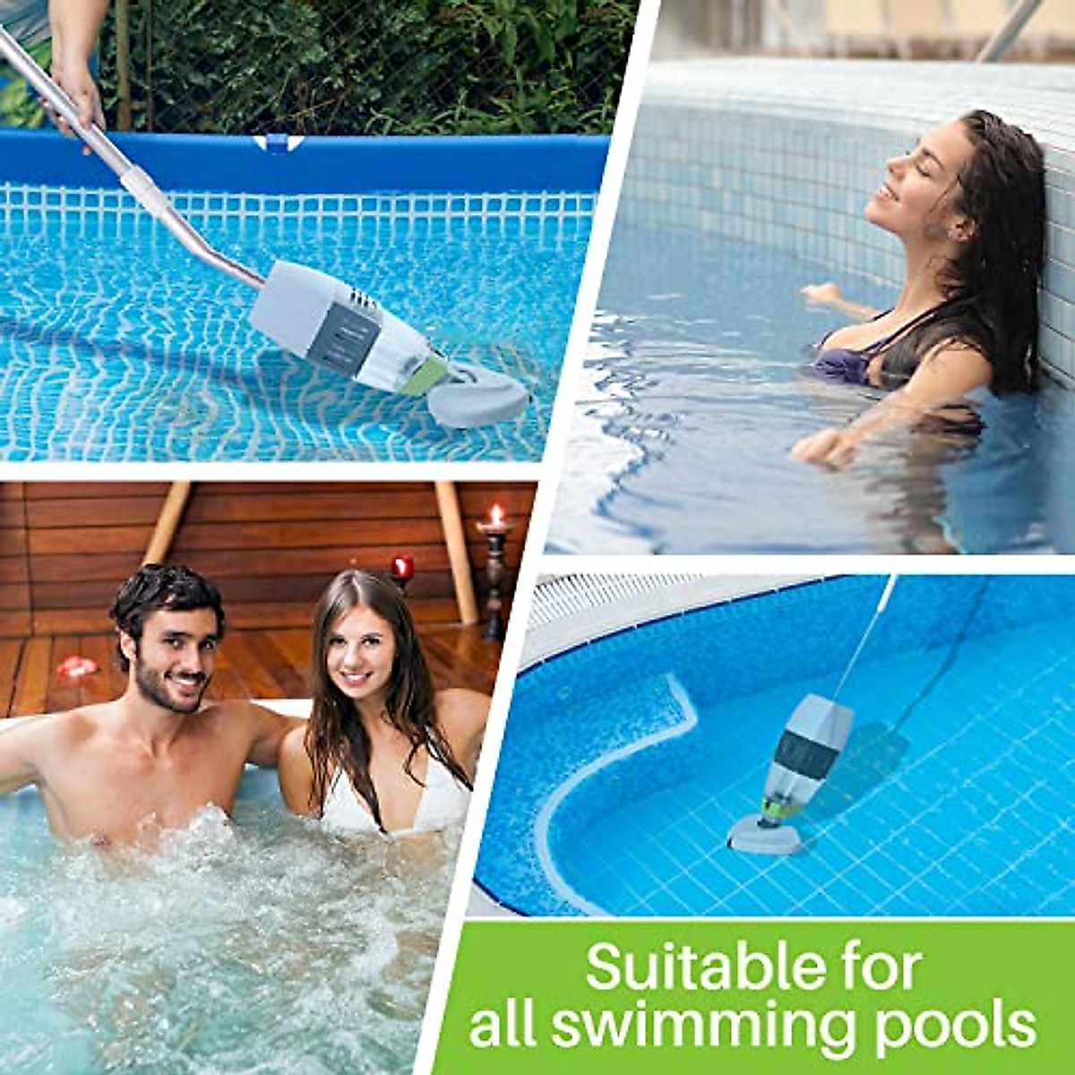 POOLPURE Cordless Rechargeable Pool Vacuum, Handheld Pool Cleaner with Telescoping Shaft, Scrub Brush Head for Above & In-Ground Pools, Inflatable Pools for Leaves, Dirt and Sand & Silt