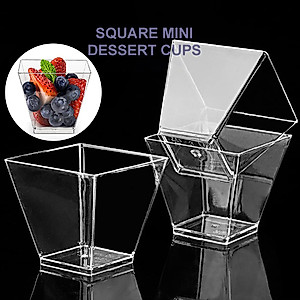 HOUSEEN Dessert Cup, 50pcs Dessert Cups Container 58ml with Spoons, Cake Serving Bowl Mini Appetizer Bowls Clear Parfait Cups for Party Event and Catering