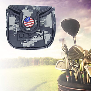 SEACLOUD 1Pc Camouflage Golf Club Mallet Putter Head Cover Waterproof Durable Nylon USA Flag Headcover Protector Bag Square Shape