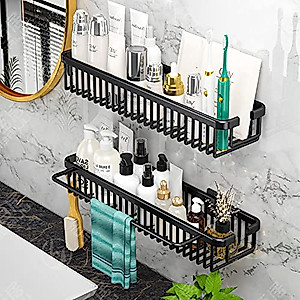 Shower Caddy Basket Shelf Pack of 2 - Self Adhesive and Drill Kitchen or Bathroom Organizer - Shower Shelves Space aluminum Shower wall caddy(Black)