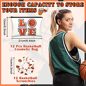 24 Basketball Stuff Set Cosmetic Bags Sport Makeup Bags Pencil Case Portable Storage Case Satin Sport Hair Scrunchies Elastic Hair Bands Basketball Gifts Basketball Accessories for Girl (White, Love)