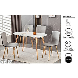 FurnitureR Dining Chair Set of 4, Scandinavian Accent Chairs Set Comfy Fabric Cushion Seat PU Back Side Chairs Kitchen Chairs with Sturdy Metal Legs for Kitchen, Dining, Living Room, Grey and Black