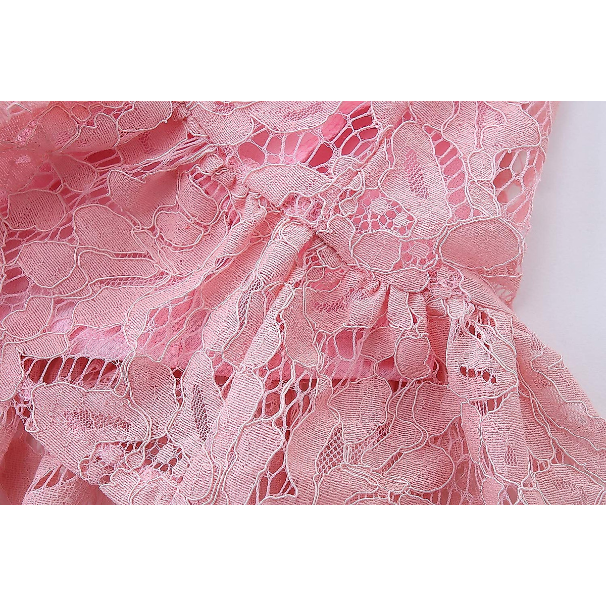 LittleSpring Girls Dresses for Baby Elegent Lace Floral Flare Sleeve Blue Party Wedding Dress for Kids 18 Months