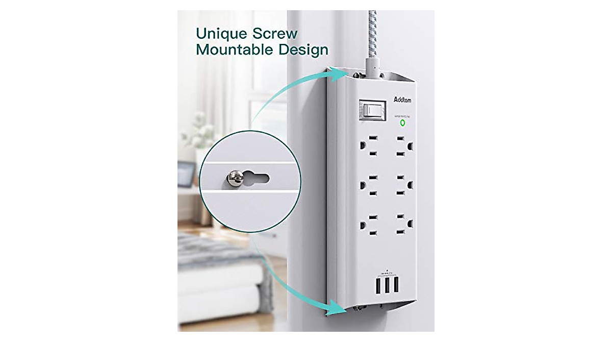 Addtam Power Strip Surge Protector with 6 Outlets & USB Ports