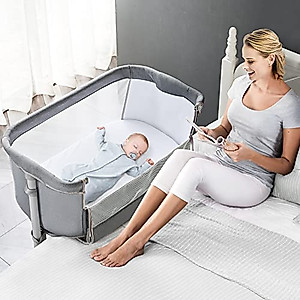 ALVOD Bedside Sleeper for Baby, Baby Bassinet, Baby Crib Baby Nursery Bed for Infants, 9 Adjustable Height for Bed Sofa, Breathable Mesh, Easy Assemble (Light Grey)