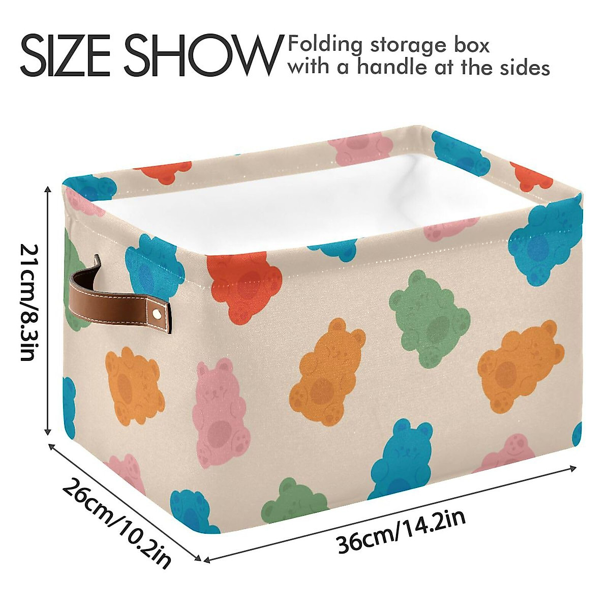 NFMILI Gummy Bear Storage Basket, Fabric Storage Cubes Bins, Open Home Storage Bins with Handles, Foldable Cubes Closet Organizer Boxes 14.2 x 10.2 x 8.3 in (Large - 2 Pack)