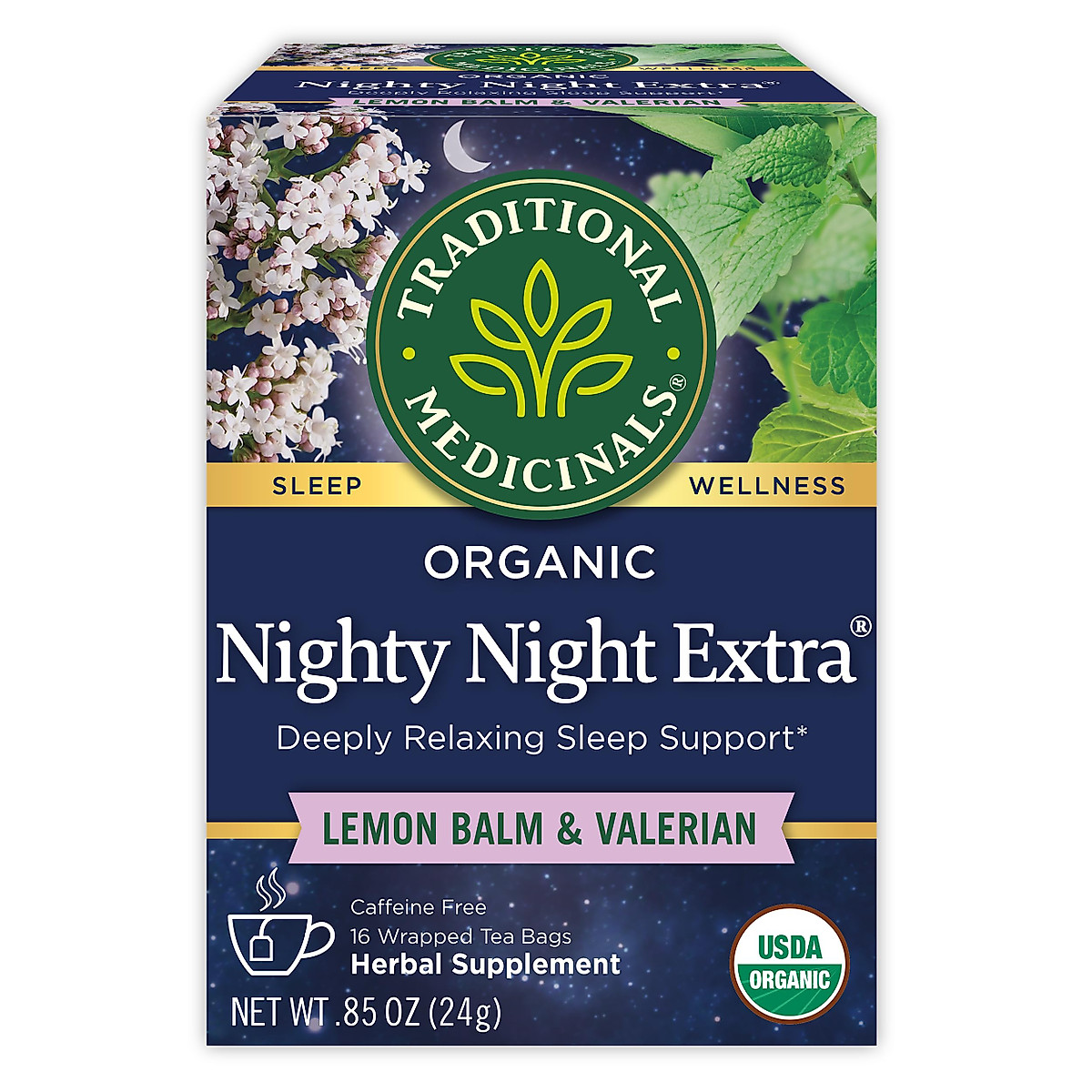 Traditional Medicinals Organic Nighty Night Valerian Relaxation Tea, 16 Tea Bags (Pack of 1)